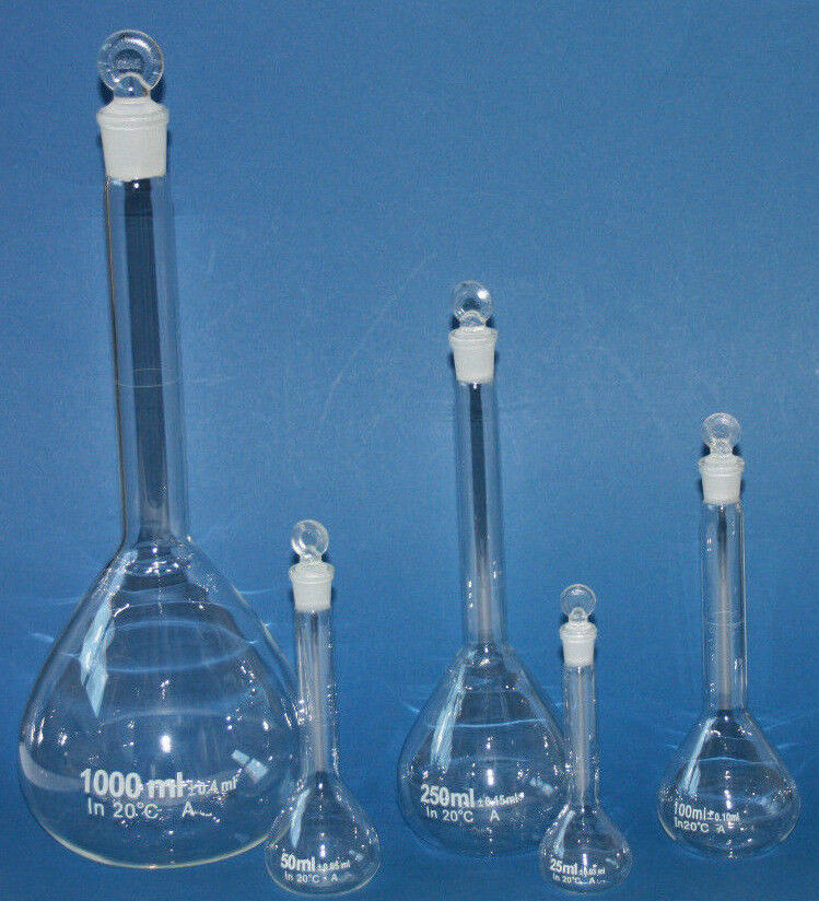 Meßkolben mit Glasstopfen Klarglas Kolbe, Volumen 25, 50, 100, 250 od ...